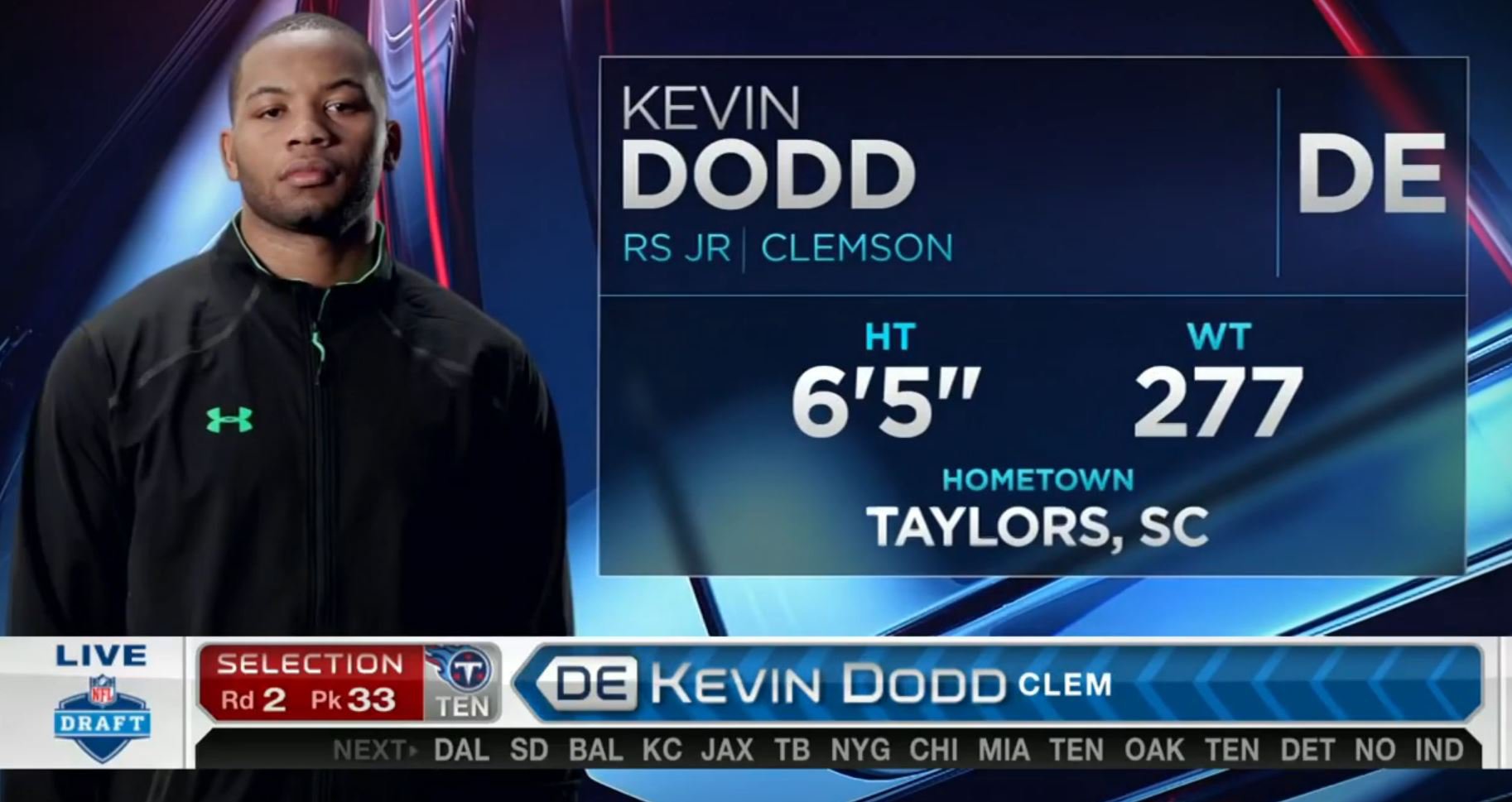 WATCH: Jevon Kearse announces Titans' pick of Kevin Dodd | TigerNet