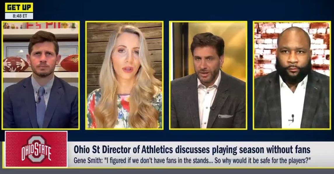 WATCH: ESPN analysts debate if CFB season will be played without fans ...